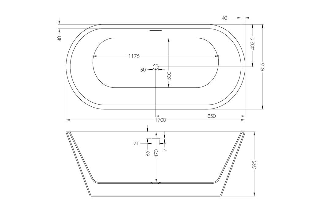 Malo One Piece Free Standing Bath 1705*800*580mm - Matt Black