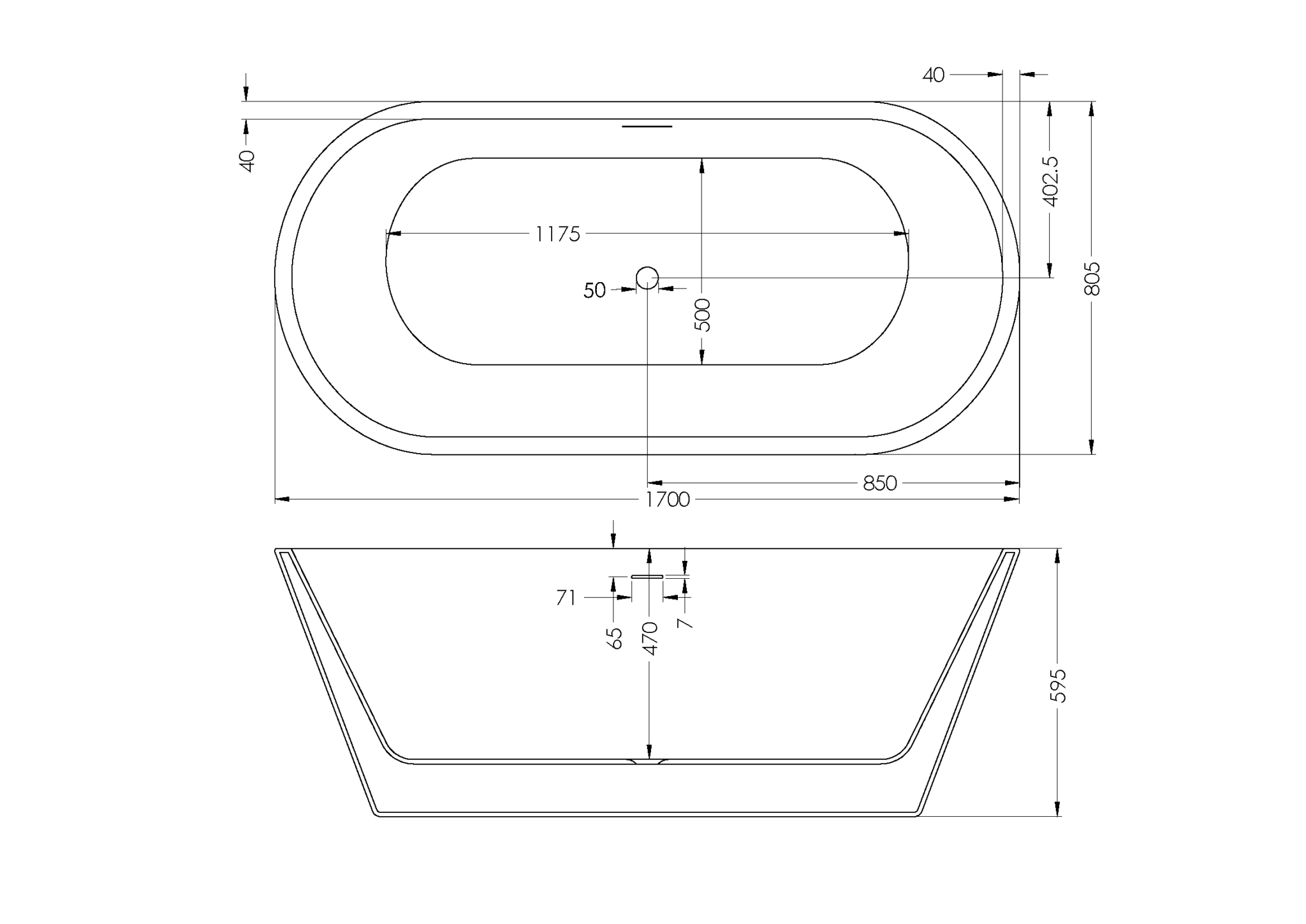 Malo One Piece Free Standing Bath 1705*800*580mm - Matt Black